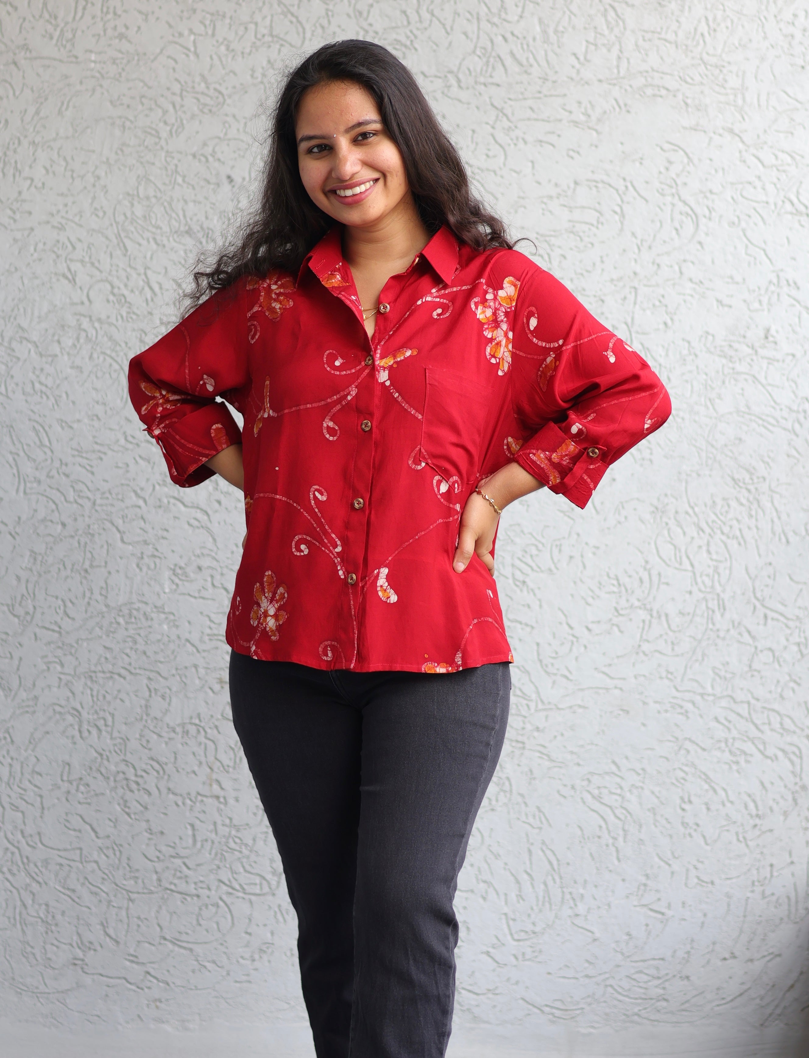 Red Batik print shirt – Looms & Tassels